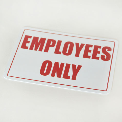 SIGNCARD "EMPLOYEES ONLY" RED/WHITE W/ ADHESIVE - Matthews Store ...